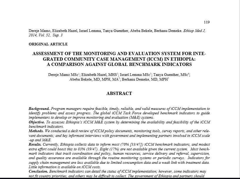 Assessment of the M&E system for iCCM in Ethiopia_Dereje et al ...