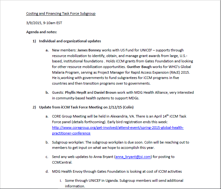 C&F Subgroup Meeting Notes (CCM Task Force) - March 9, 2015 | Child ...