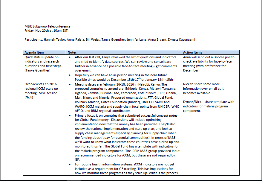 M&E Subgroup Meeting (CCM Task Force) - November 20, 2015 | Child ...