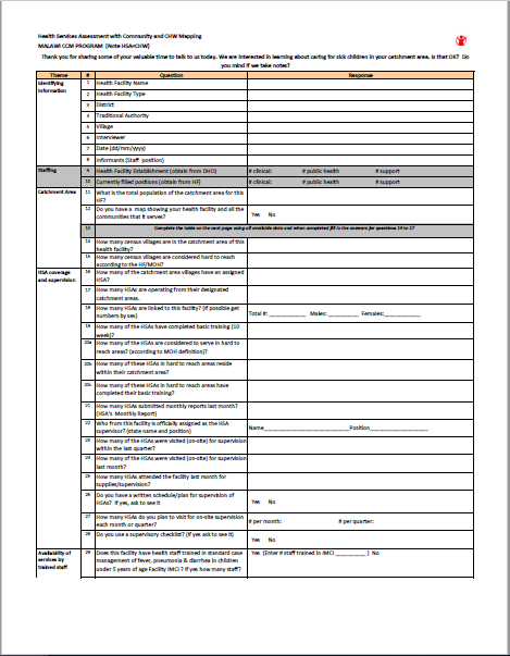 Rapid Survey Tool: iCCM Health Access Assessment, Malawi - (Save the ...