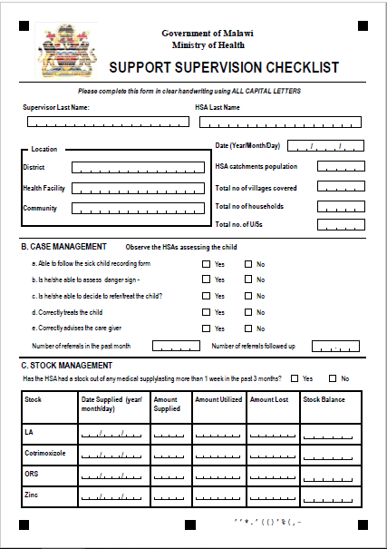 Support Supervision Checklist Malawi - (MOH Malawi) | Child Health Task ...