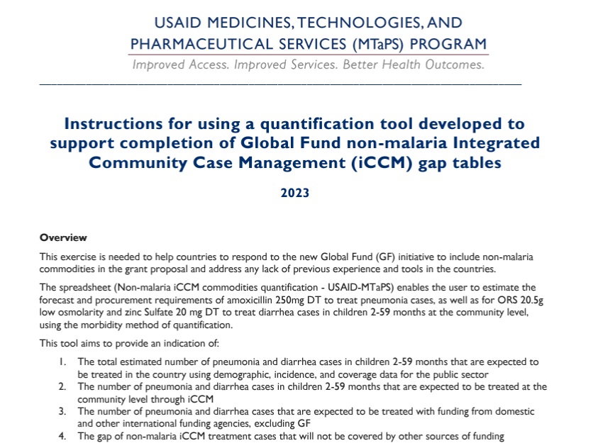 Estimating needs of non-malaria commodities for Integrated Community ...